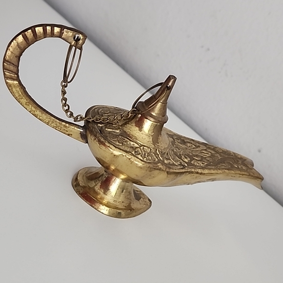 Accents | Brass Genie Oil Lamp Collectible Aladdin Chirag Incense ...